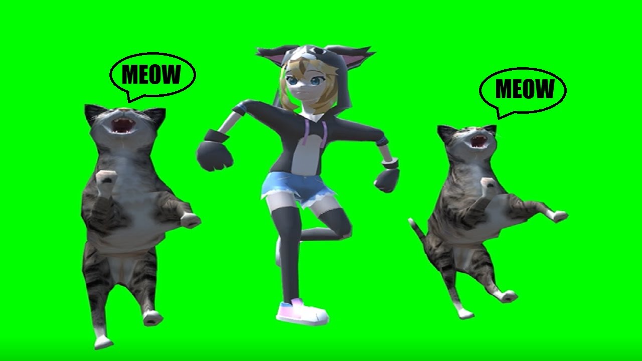 Green Screen Anime Cat Girl DANCE With Singing Cats 3D - YouTube
