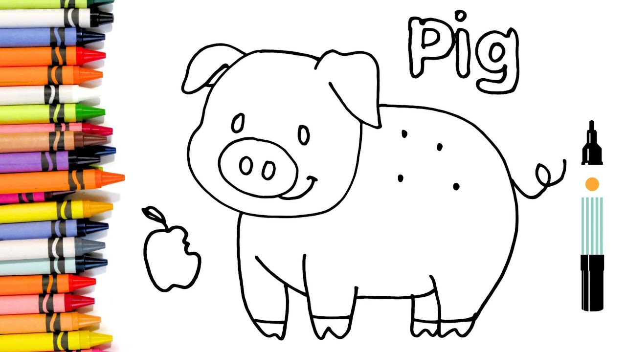 Drawing And Coloring A Little Pig Eating And Apple 🍎🐷 ️ - YouTube