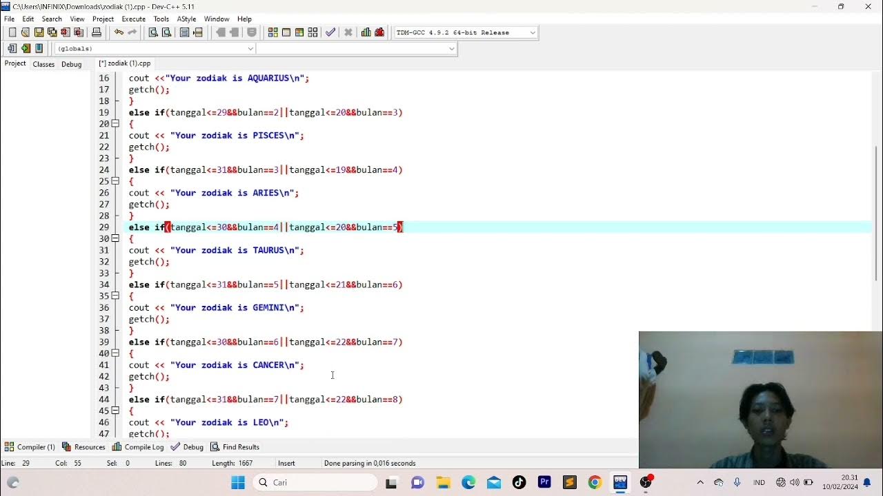 Program C++ : Menentukan Zodiak berdasarkan Tanggal dan Bulan - YouTube