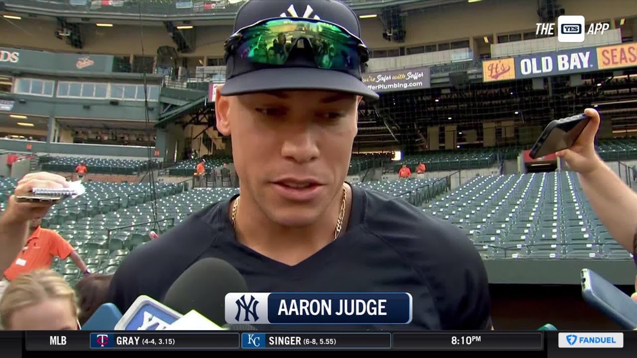 Aaron Judge talks to the media ahead of series opener - YouTube