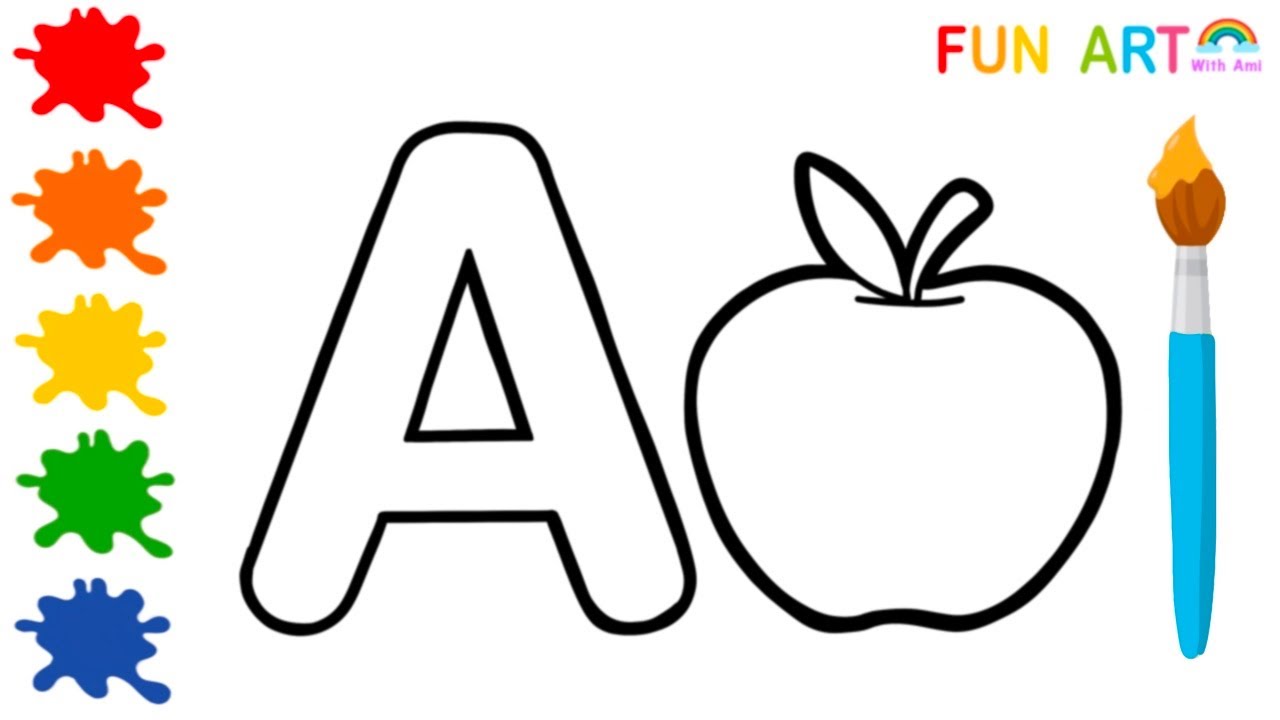 Draw & Colour the Letter A and an 🍎Learn colours and counting in ...
