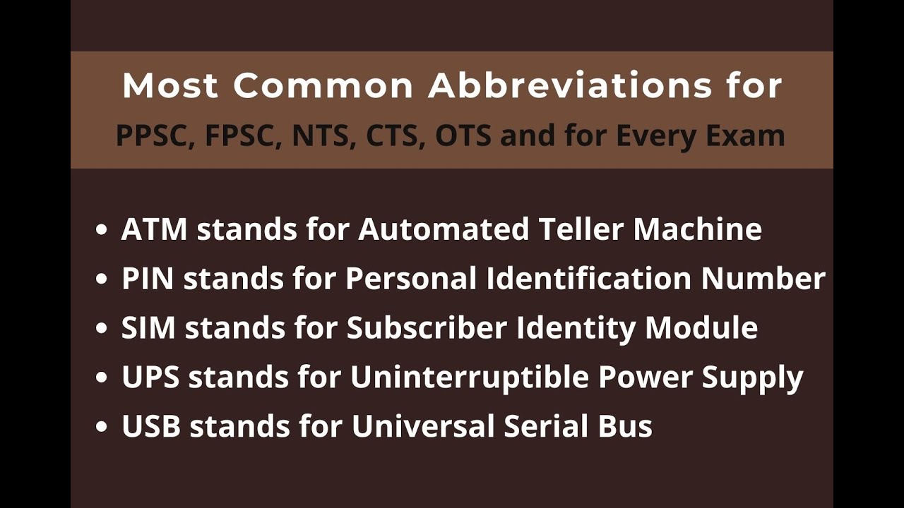 List of Common Abbreviations for Exams Preparation | Most Common ...