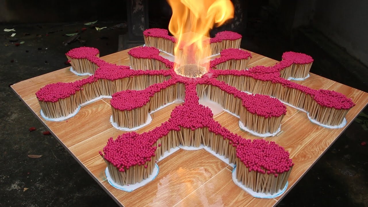 Reaksi berantai 8000 korek api bunga merah api domino - YouTube