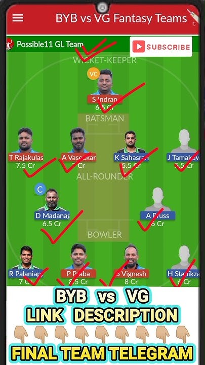 BYB vs VG Dream11 Prediction🔥| BYB vs VG Dream11 Prediction Today Match | BYB vs VG Dream11 Team ...