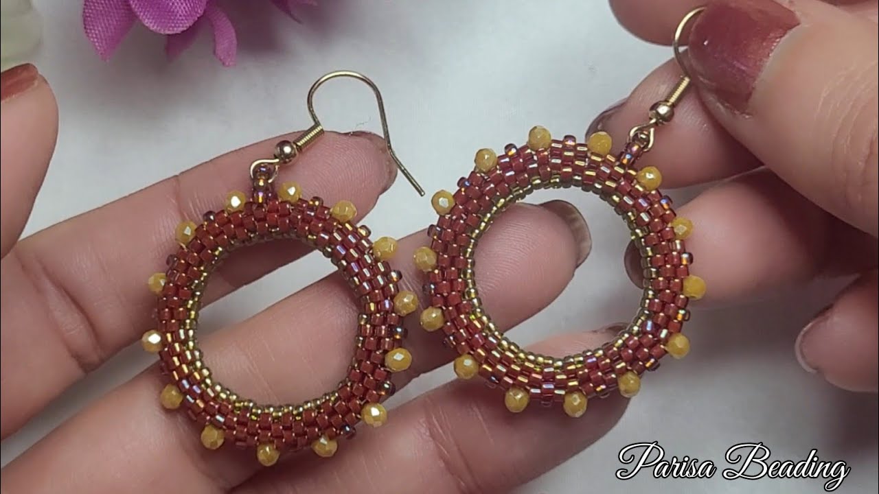 DIY Beaded 3D circular hoop Earrings tutorial - YouTube