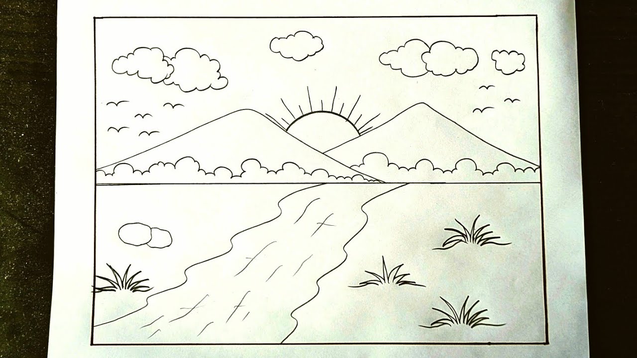 How to draw a simple mountain 🌄 scenery || Prakritik drishya drawing ...