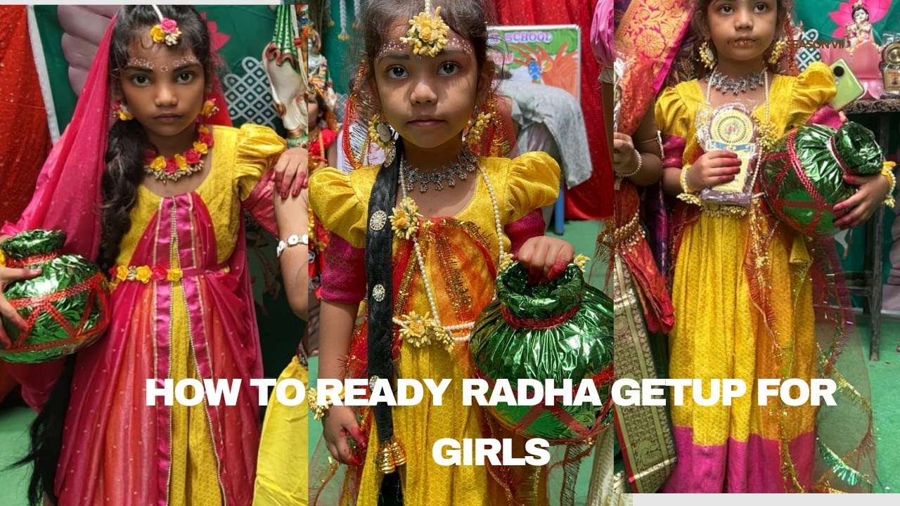 Radha makeup look|How To Ready Radha Getup For Girls|How to Dressup as ...