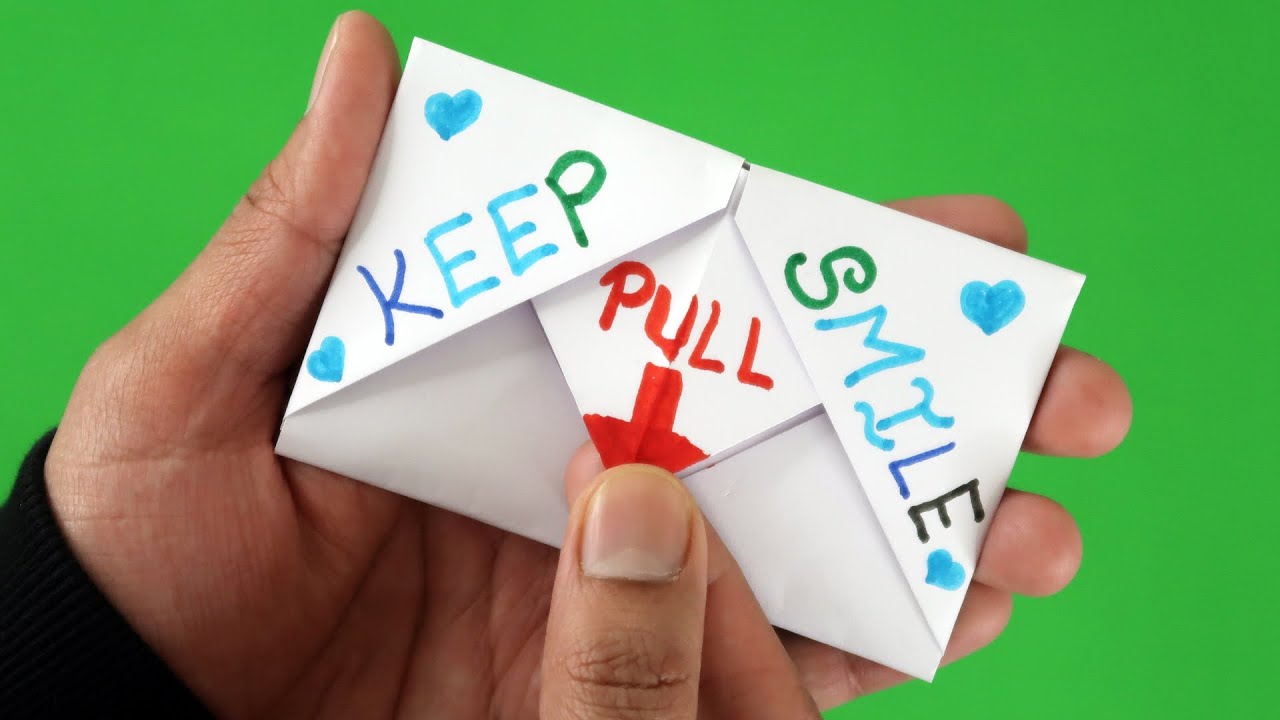 DIY - SURPRISE MESSAGE CARD || Pull Tab Origami Envelope Card || LETTER ...