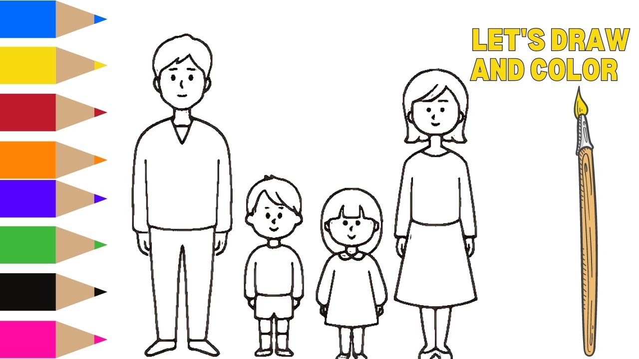 Family drawing easy | Family Drawing with 4 members #Littleglamstar ...