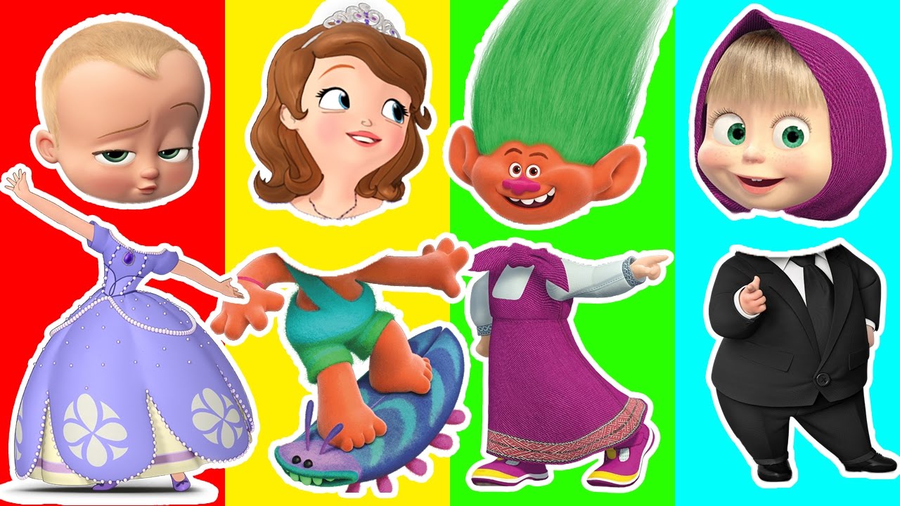 Colors for Children Learn Wrong Heads Dreamworks Trolls Boss Baby Masha ...