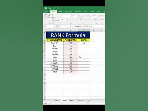Rank Formula In Excel #shorts #shortvideo #excelshorts #excelforfreshers #exceltutorial # ...