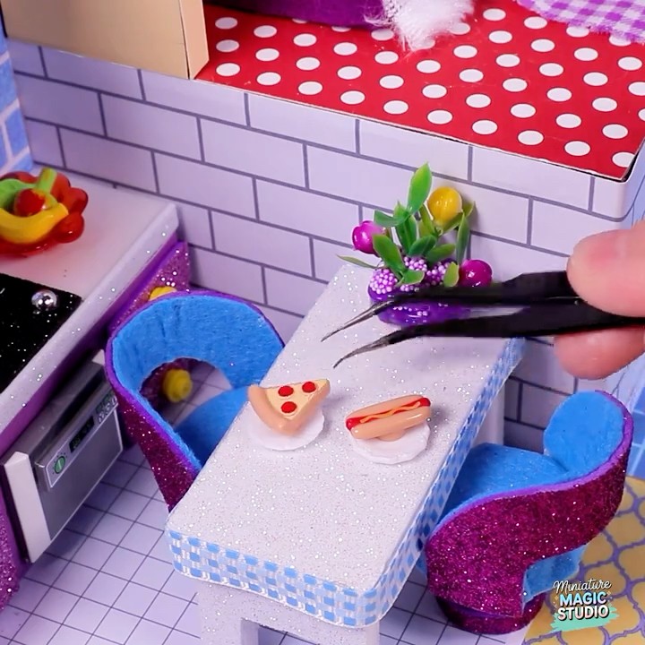 How to Make a Beautiful Miniature Kitchen (Cooking Unit, Dinning Table ...