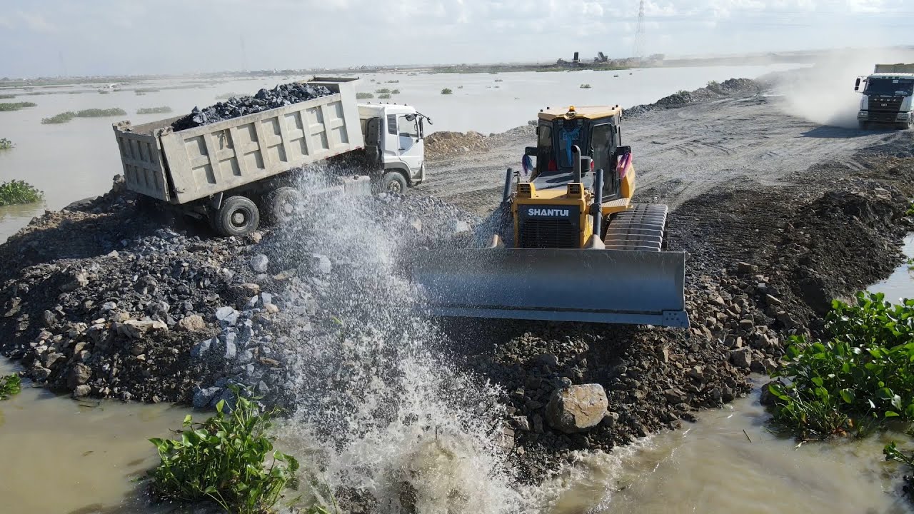 Nice Incredible Project Build New Road On Water ,Bulldozer Push Big ...