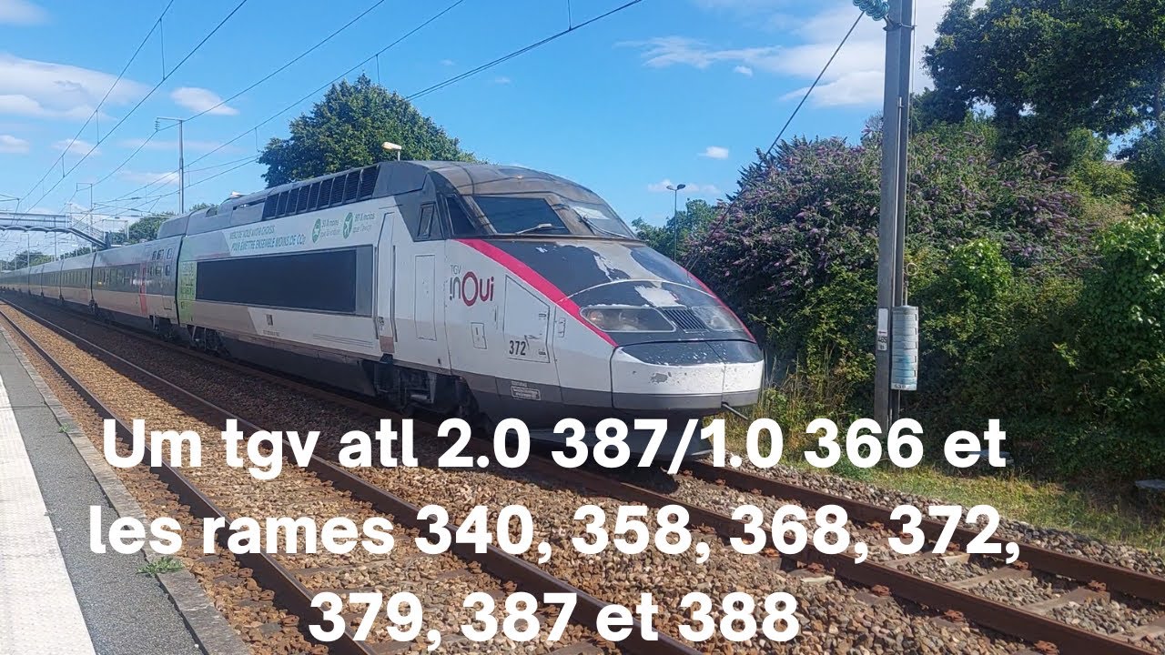 Spot en bretagne#128, Um tgv atl 2.0 387/1.0 366 et les rames 340, 358 ...