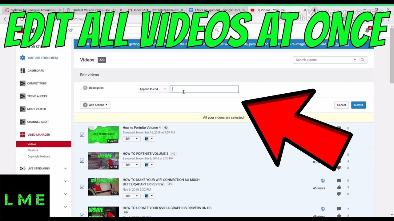 HOW TO CHANGE THE DESCRIPTION OF ALL YOUR YOUTUBE VIDEOS AT ONCE - YouTube