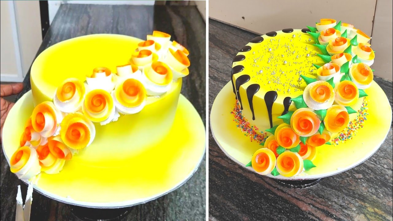 Perfect Flower Cake Decorating ideas | Full Yellow Colour Cake Design ...
