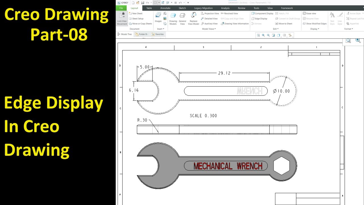 #08 Creo Detailed Drawing- Edge Display In Creo Drawing - YouTube