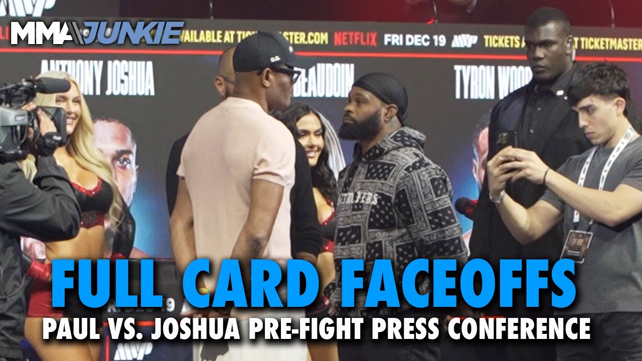Ex-UFC champs Anderson Silva, Tyron Woodley INTENSE staredown | Paul vs ...
