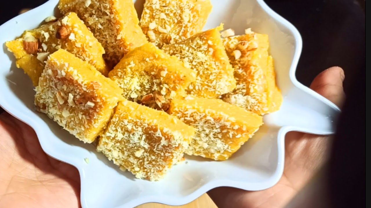 bread mango burfi//burfi with less work//enjoy the mango season with ...