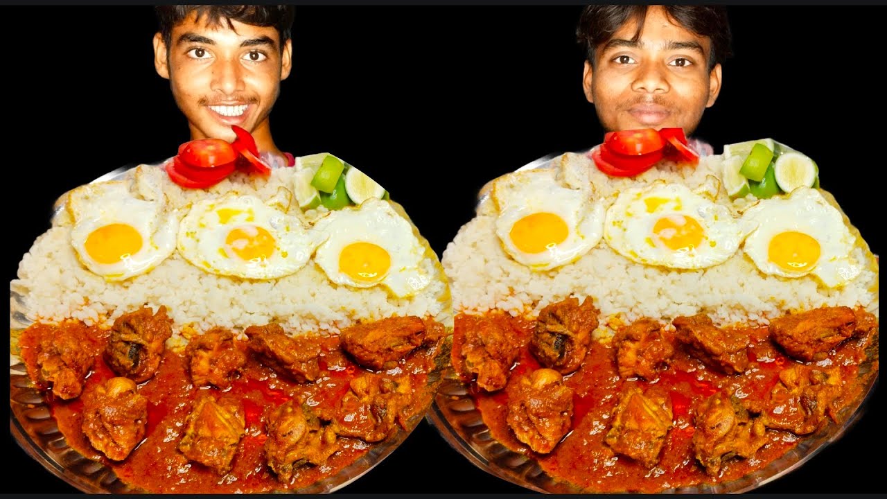 BROTHERS CHALLENGE : Spicy Chicken Curry & Egg Poach With Rice Eating ...