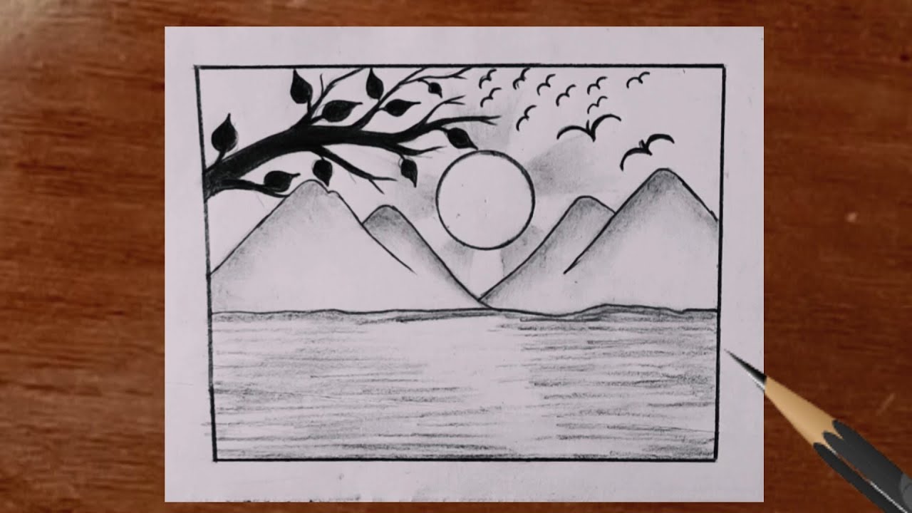 easy scenery drawing, step by step scenery drawing for beginners ...
