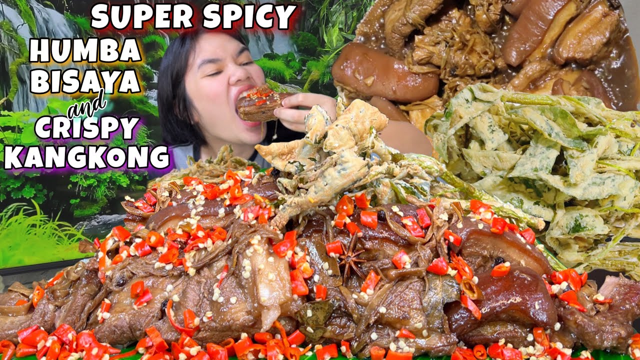SUPER SPICY ADOBONG BISAYA, PORK HUMBA & CRISPY KANGKONG MUKBANG - YouTube
