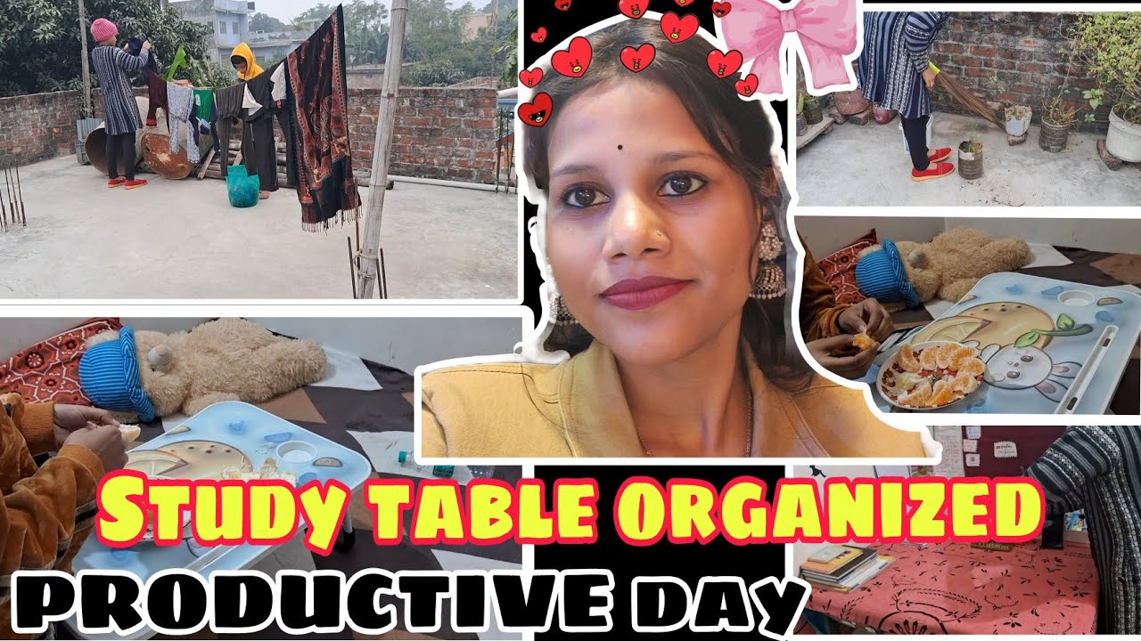 Study Table Organized 🫧💫|| PRODUCTIVE DAY 👉 #productivedayroutine #study #organization #vlog ...