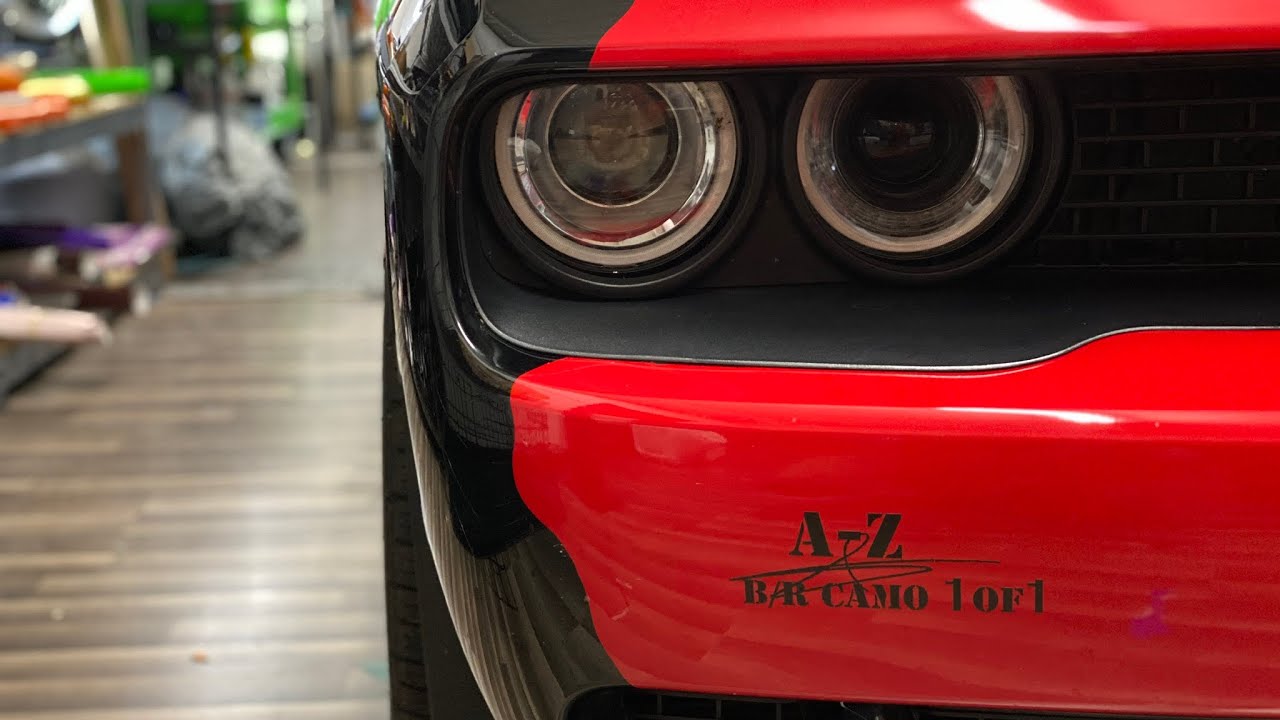 Mopar wrap shop takeover. Hellcat challenger camo wrap - YouTube