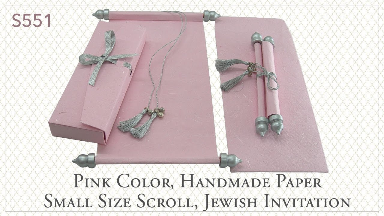 S551, Pink Color, Handmade Paper, Scroll Invitations, Birthday ...