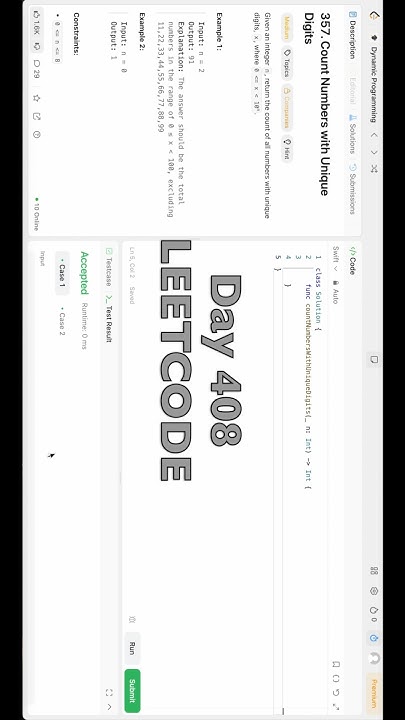 Day 408: LeetCode Problem 357. - Swift #daily #challenge #swiftui #coding #leetcode - YouTube