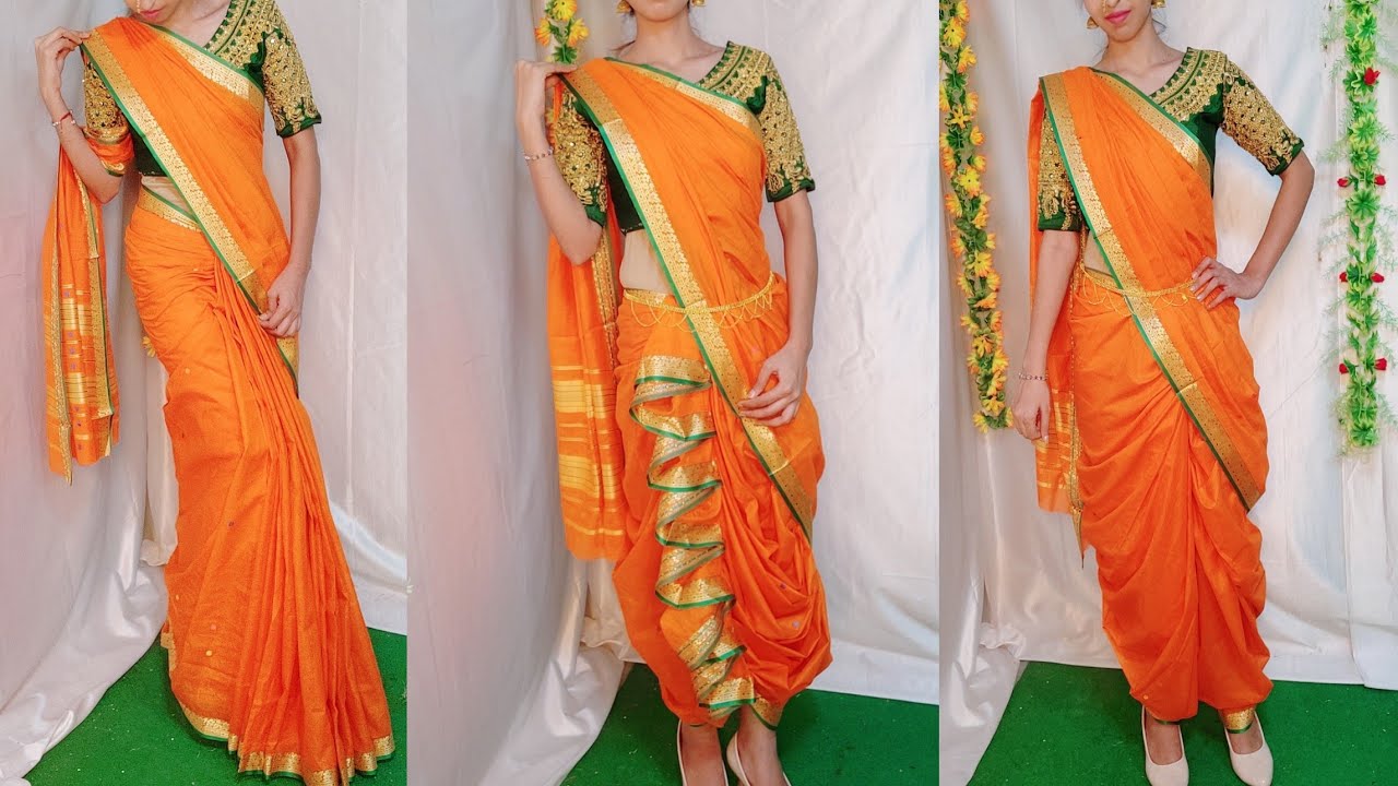 9 METER COTTON SAREE DRAPING IN MARATHI STYLE|NAUWARI KASTHA STYLE ...