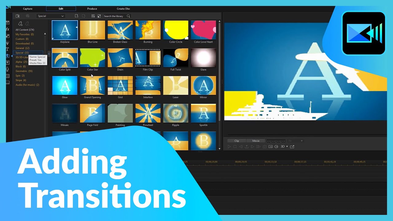 How To Add Transitions Between Video Scenes Clips Powerdirector Tutorial Youtube