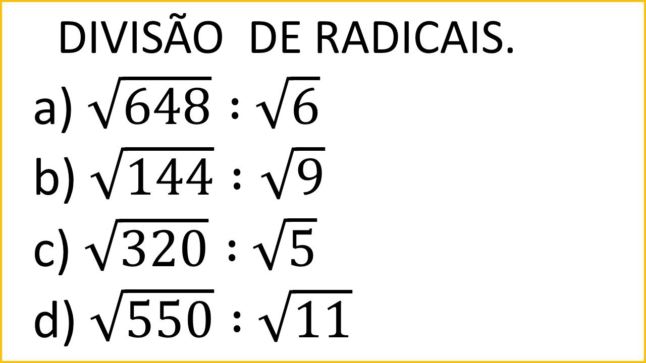 DIVISÃO DE RADICAIS - MÉTODO SIMPLES - EFETUE OS CALCULOS. - YouTube