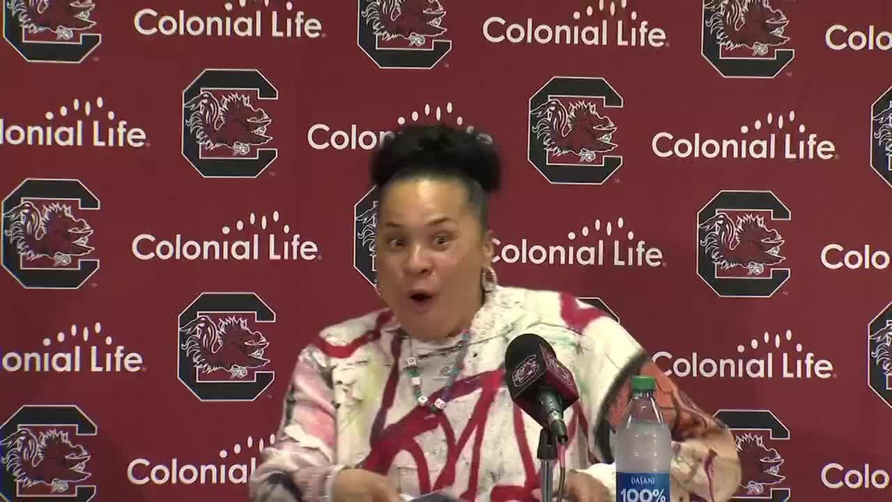 Dawn Staley post game press conference vs UConn - YouTube