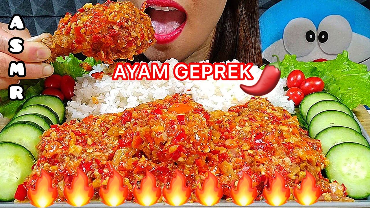MAKAN AYAM GEPREK/ FRIED CHICKEN WITH SAMBAL ASMR Eating Sounds - YouTube