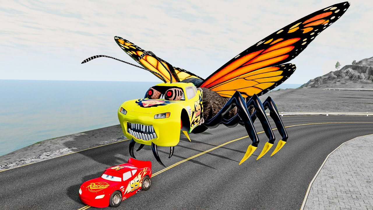 Giant Butterfly Spider McQueen VS Lightning McQueen Cars Monster Escape ...