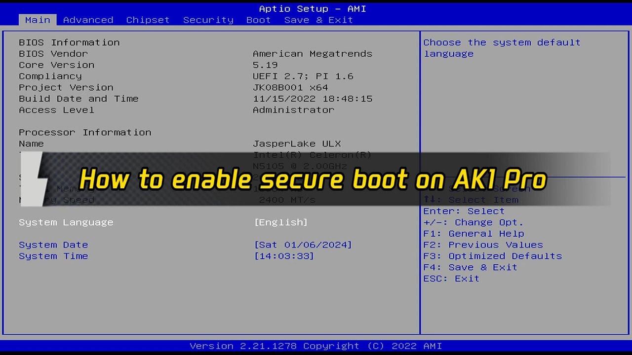 How to enable secure boot on AK1 Pro - YouTube