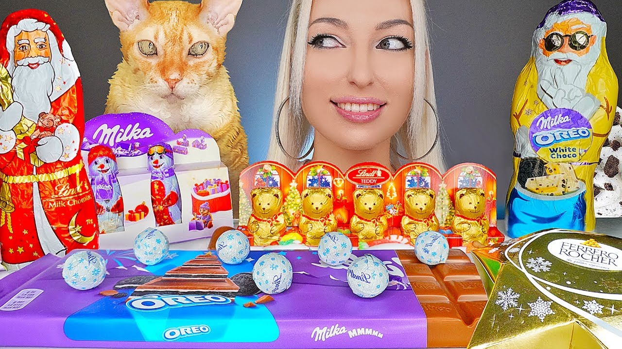 ASMR EATING CHRISTMAS TREATS, MILKA CHOCOLATE, ICE CREAM, LINDT, SANTA ...