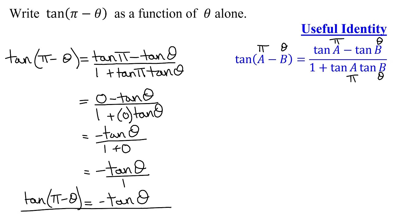 Write Tan pi theta As A Function Of Theta Alone Using The Difference