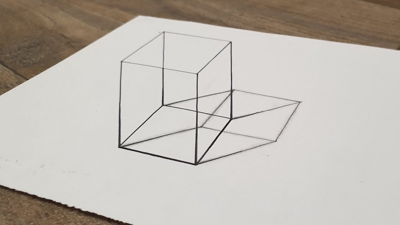 3D art transparent cube easy on paper pencil shade - YouTube