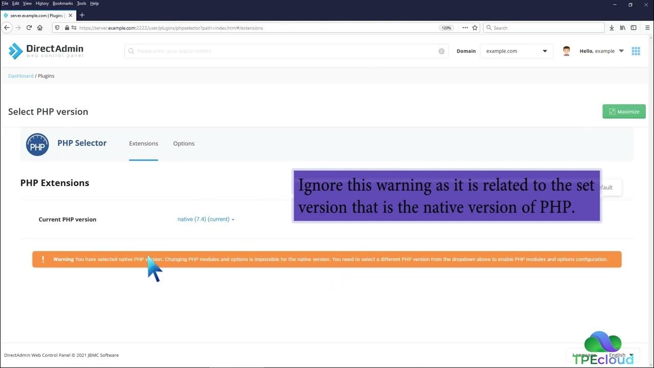 TPEcloud Tutorial: How to Change PHP Version via CloudLinux Selector in DirectAdmin - YouTube