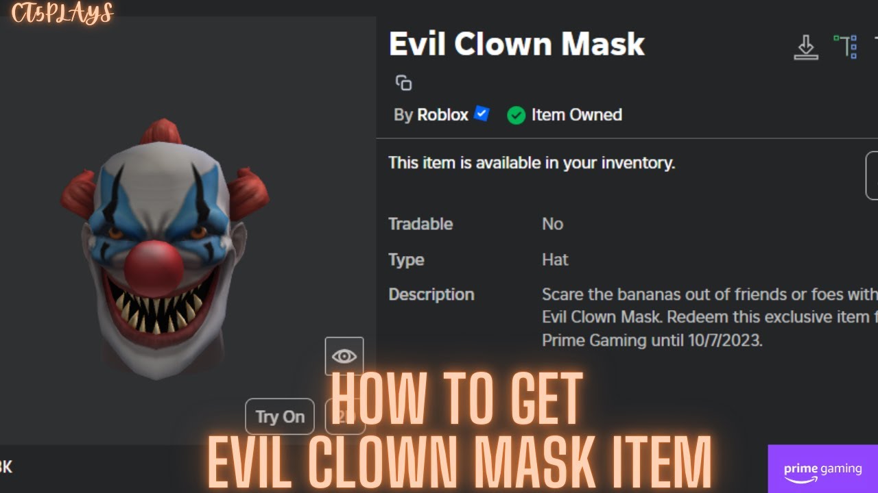 HOW TO GET Evil Clown Mask! (ROBLOX AMAZON PRIME GAMING 2023) - YouTube