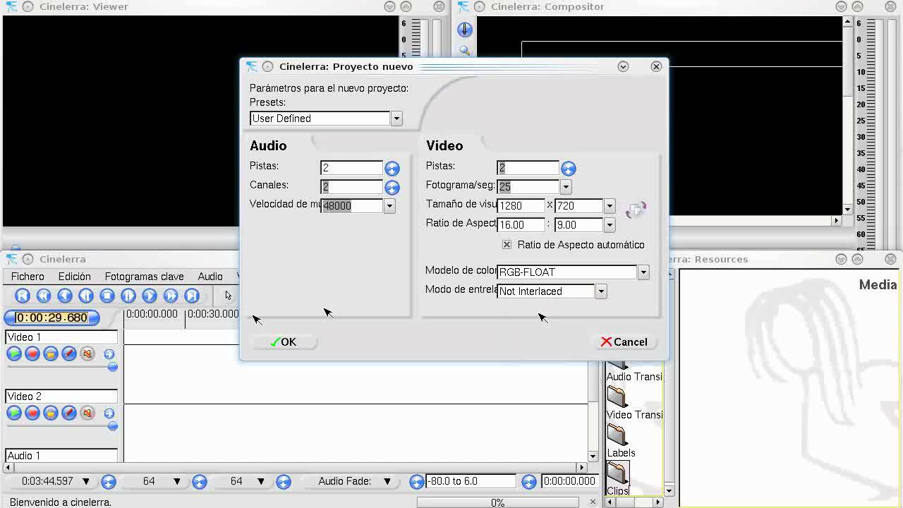 Cinelerra: Crear y configurar un nuevo proyecto - YouTube