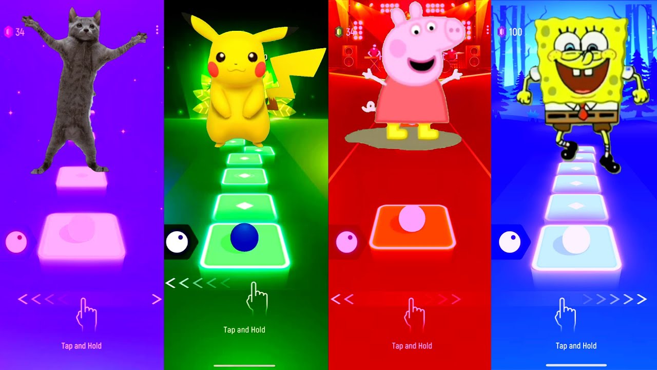 Funny Cat vs Pikachu vs Peppa Pig vs Sponge Bob - Tiles Hop EDM Rush ...