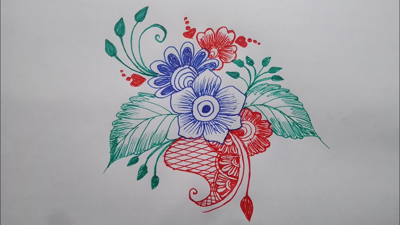 Easy and simple Nakshi kantha design | Beautiful flower drawing step by ...