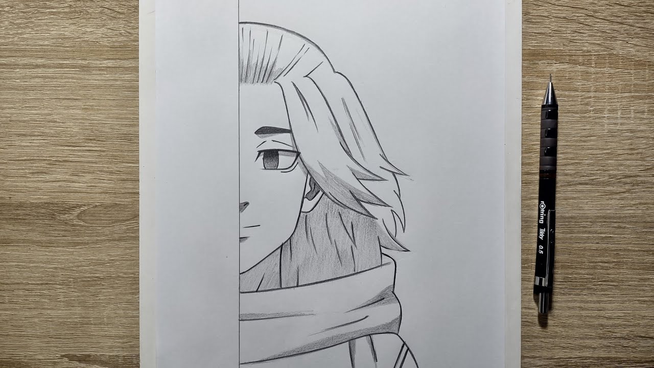 How to draw Sano Manjiro half face step by step | Drawing Mikey half ...