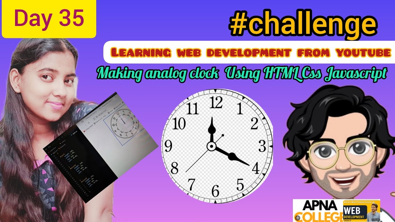 Learning Web Development from YouTube | Making responsive analog clock ...