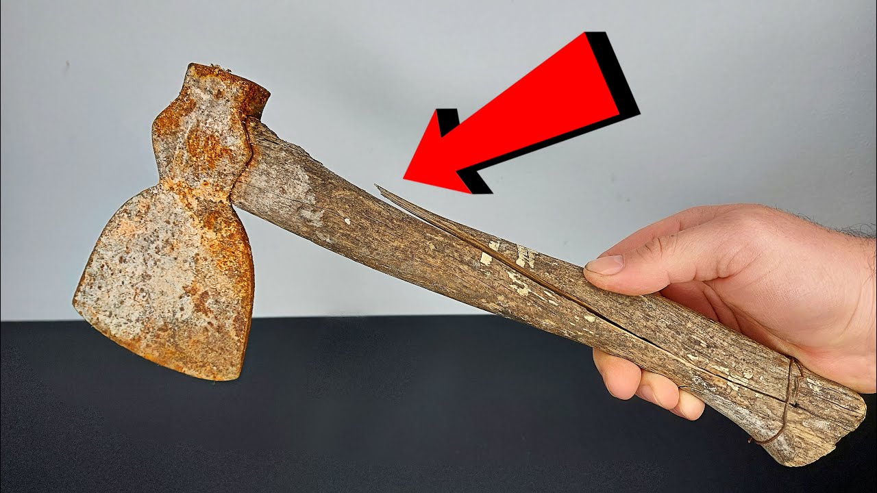 Old axe Restoration "Cracked handle" - YouTube