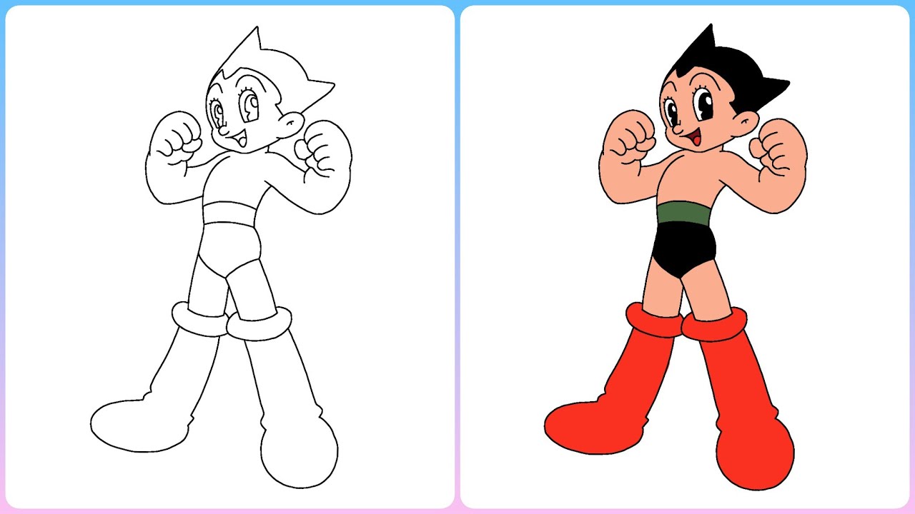 How to draw & color ASTRO boy | Easy step-by-step drawing | Little ...