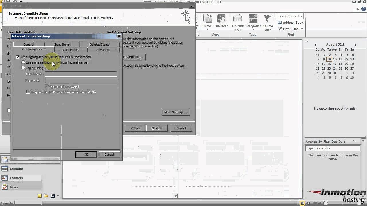 How to setup your email in Microsoft Outlook 2010 - InMotion Hosting ...